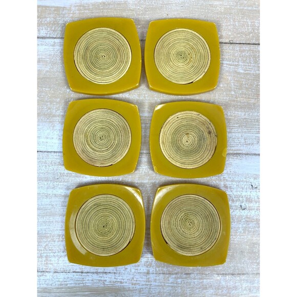 Accents | Vintage Mcm Mid Century Set Of 6 Bakelite Drink Coasters ...